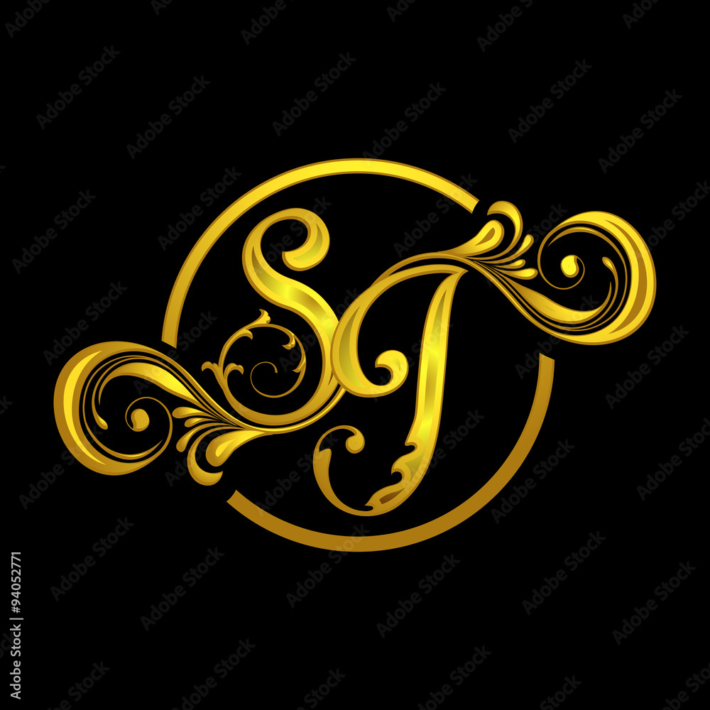 Golden Ornamental SJ Letter Initials Stock Vector | Adobe Stock