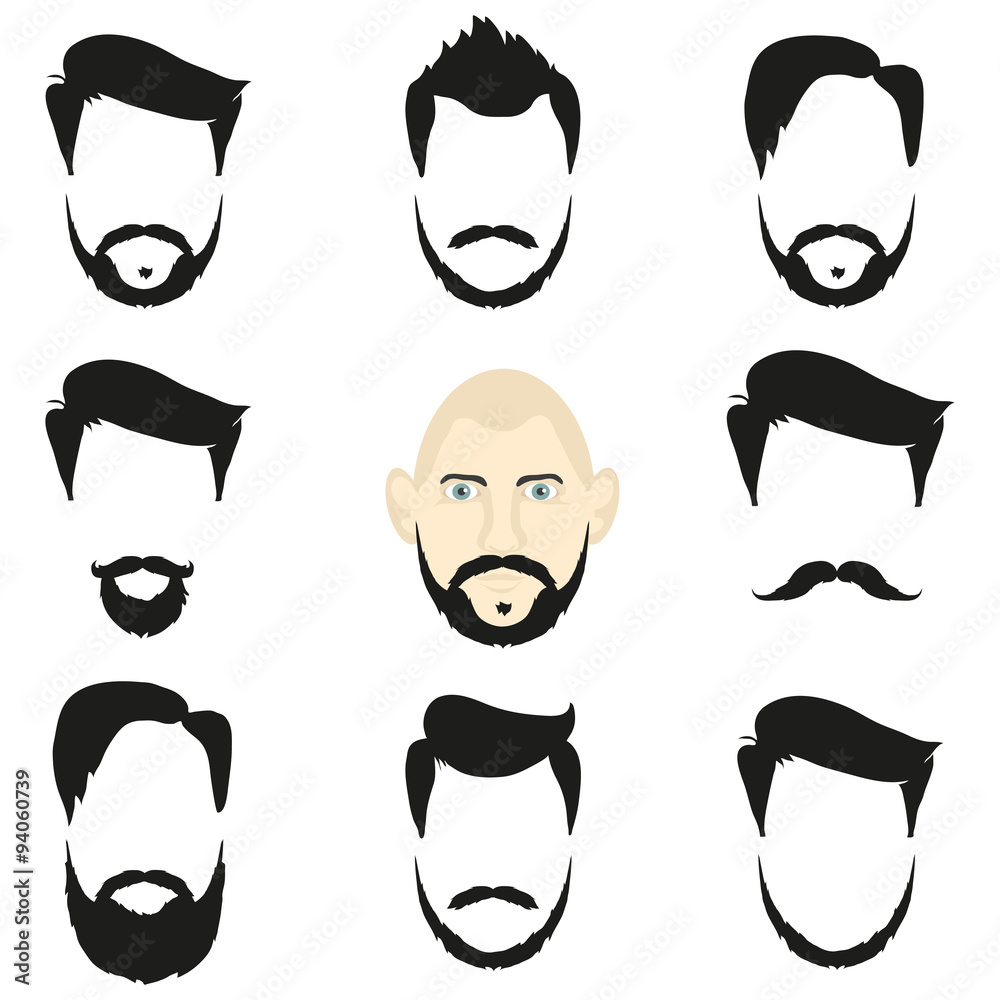 Face blank templates hairstyles and beards, hipster style Stock Vector ...