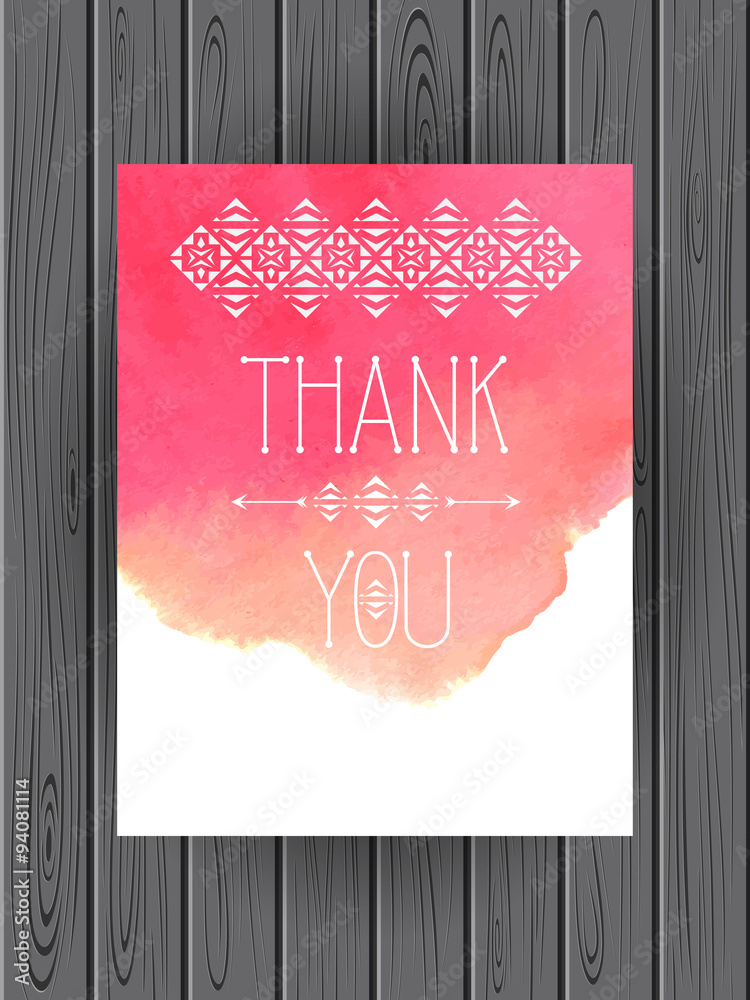 Thank you card template. Vector watercolor background. Stock Vector ...