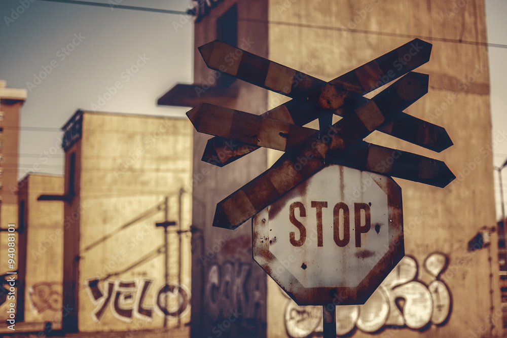 Rail crossing stop sign Stock Photo | Adobe Stock