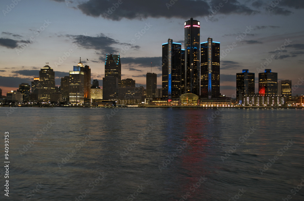 Detroit City Panoramic Night Shot With Lights 2015 Stock Photo | Adobe ...