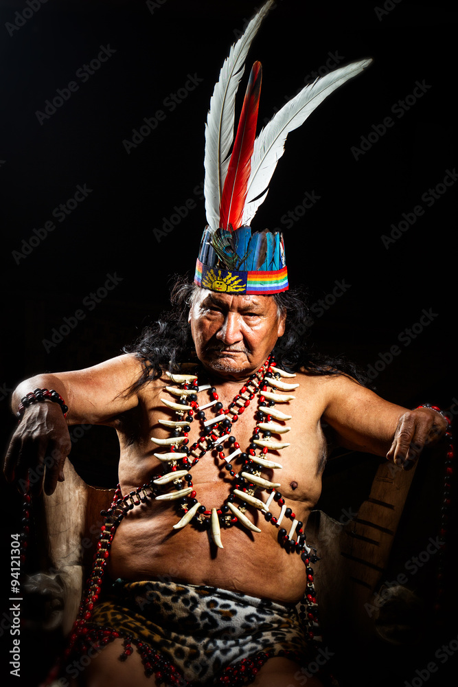 shaman in ecuadorian amazon during a real ayahuasca formal picture as ...