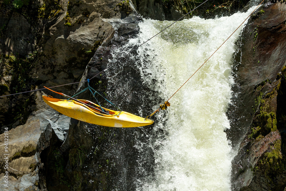 kayak kayak hanging on a zipline extreme sport concept kayak transport ...