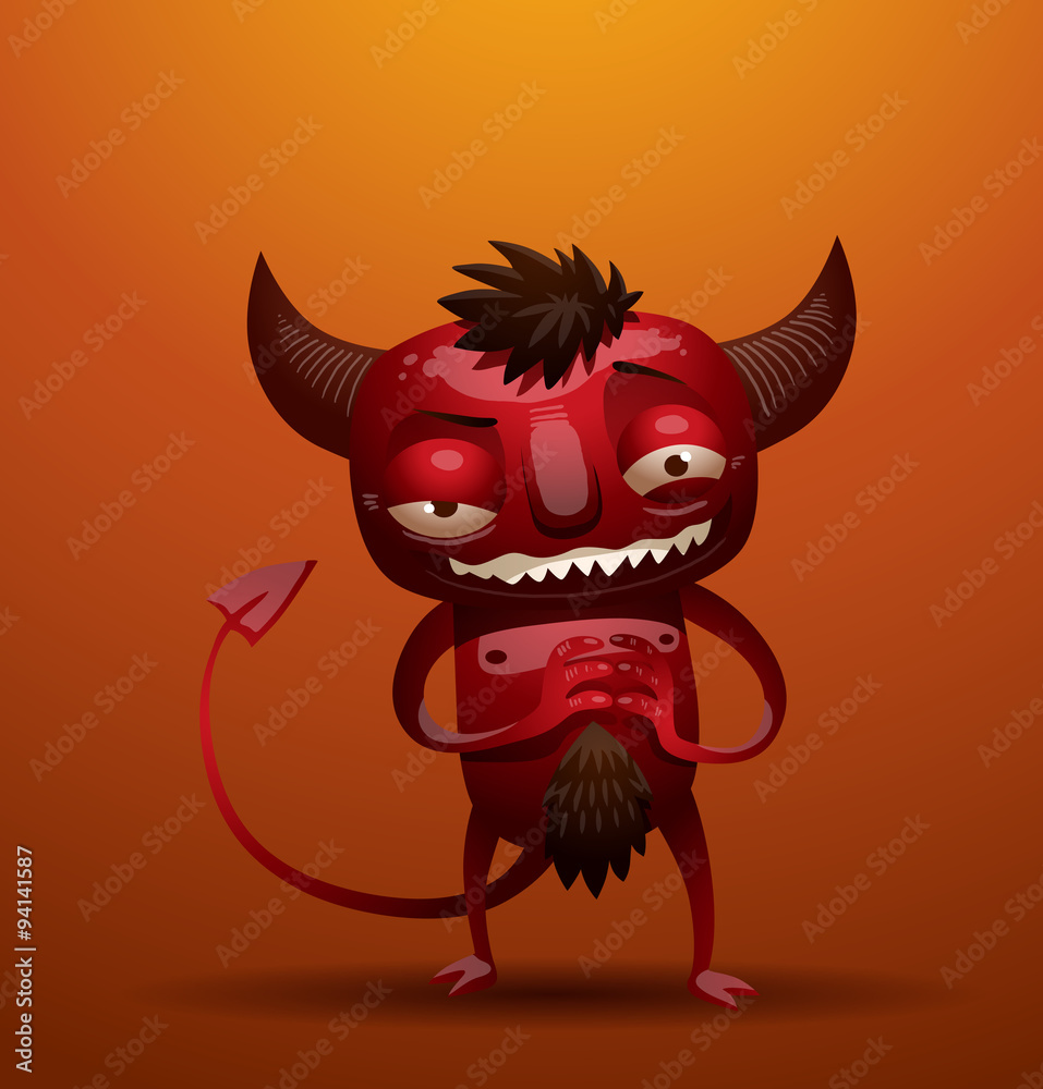 Vector little red devil. Image of a little red devil with horns and a ...