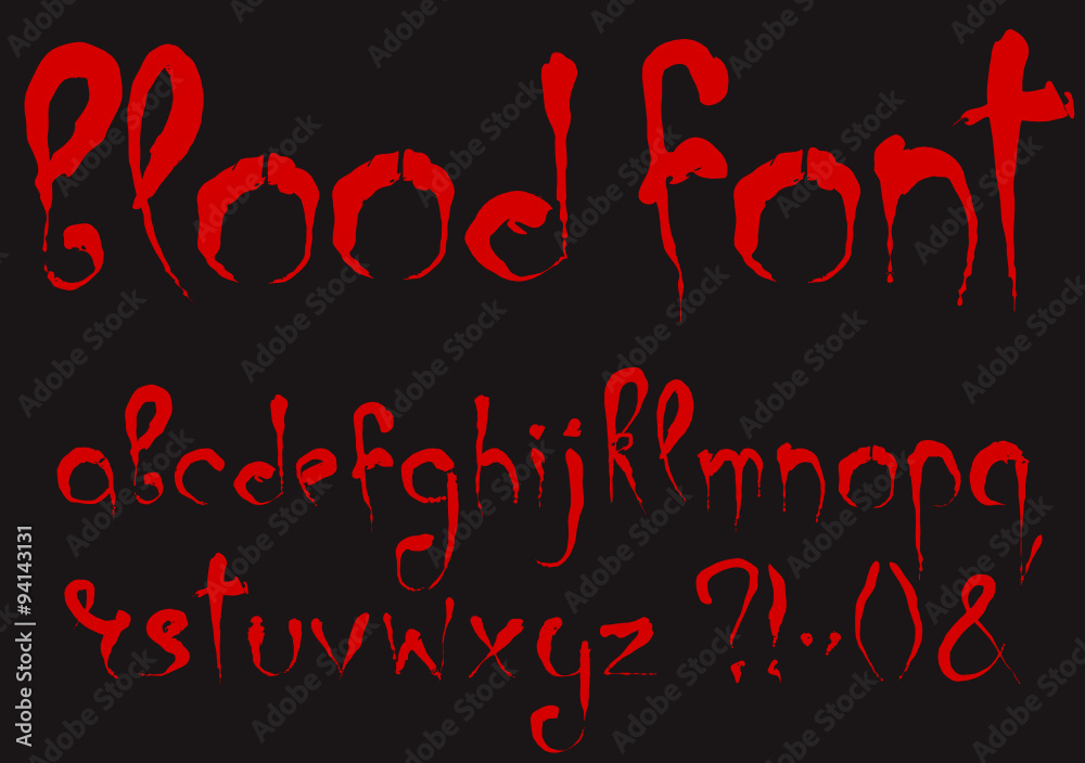 Vetor de Bloody alphabet set. Lowercase dark red stylized hand drawn ...