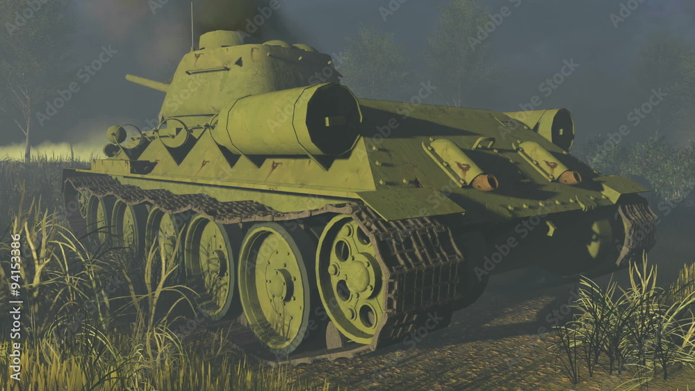 Rear view of the legendary tank T 34, russian main battle tank time of ...