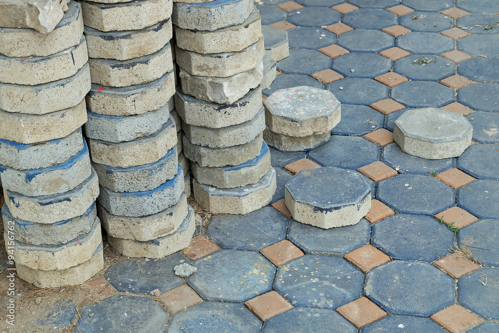 octagon brick for laying paving floor in construction site Stock Photo ...