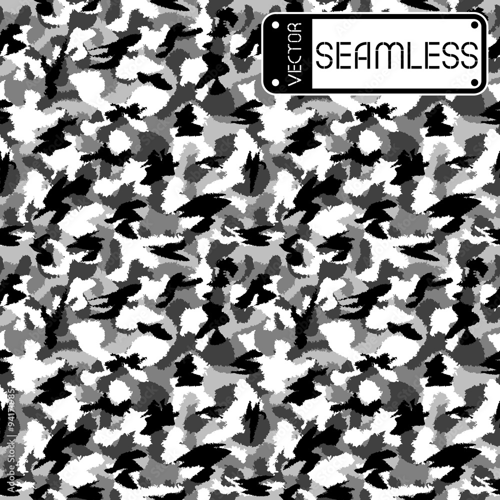 War black and white urban camouflage seamless vector pattern. Can be ...