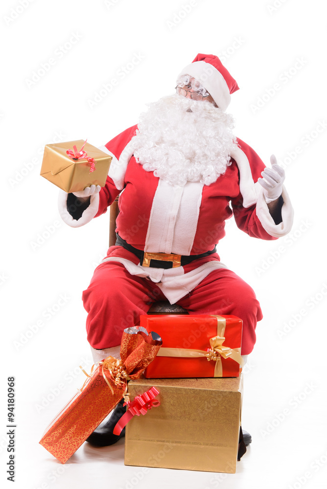 Santa Claus on white background with gifts Stock Photo | Adobe Stock