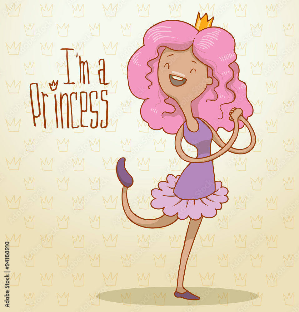 Vector modern princess with pink hair. Cartoon image of a modern ...