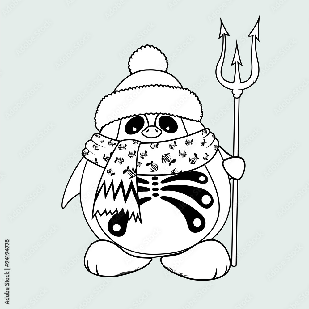 Penguin.Halloween character.Coloring book vector illustration Stock ...