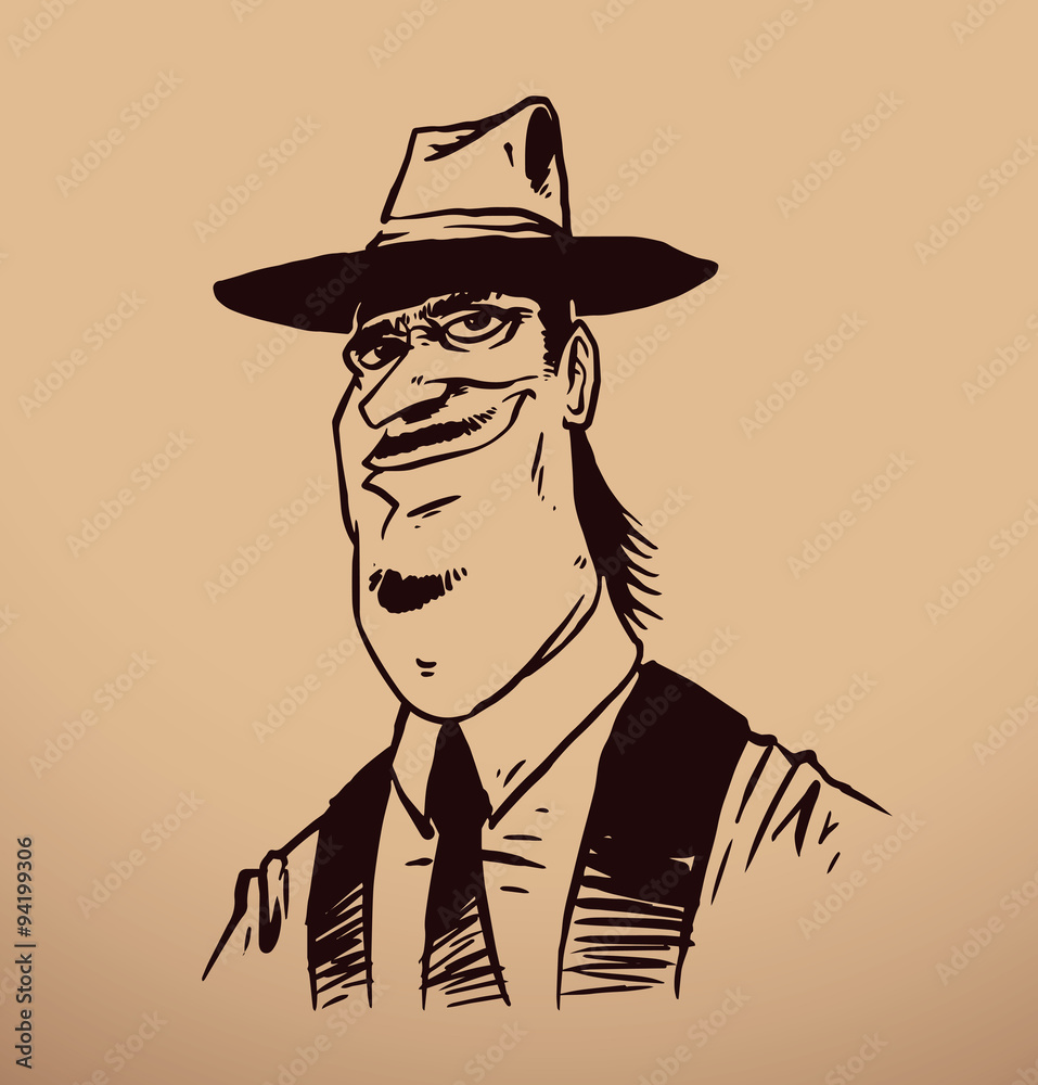 Vector gangster with a mustache and little beard. Image of a gangster ...