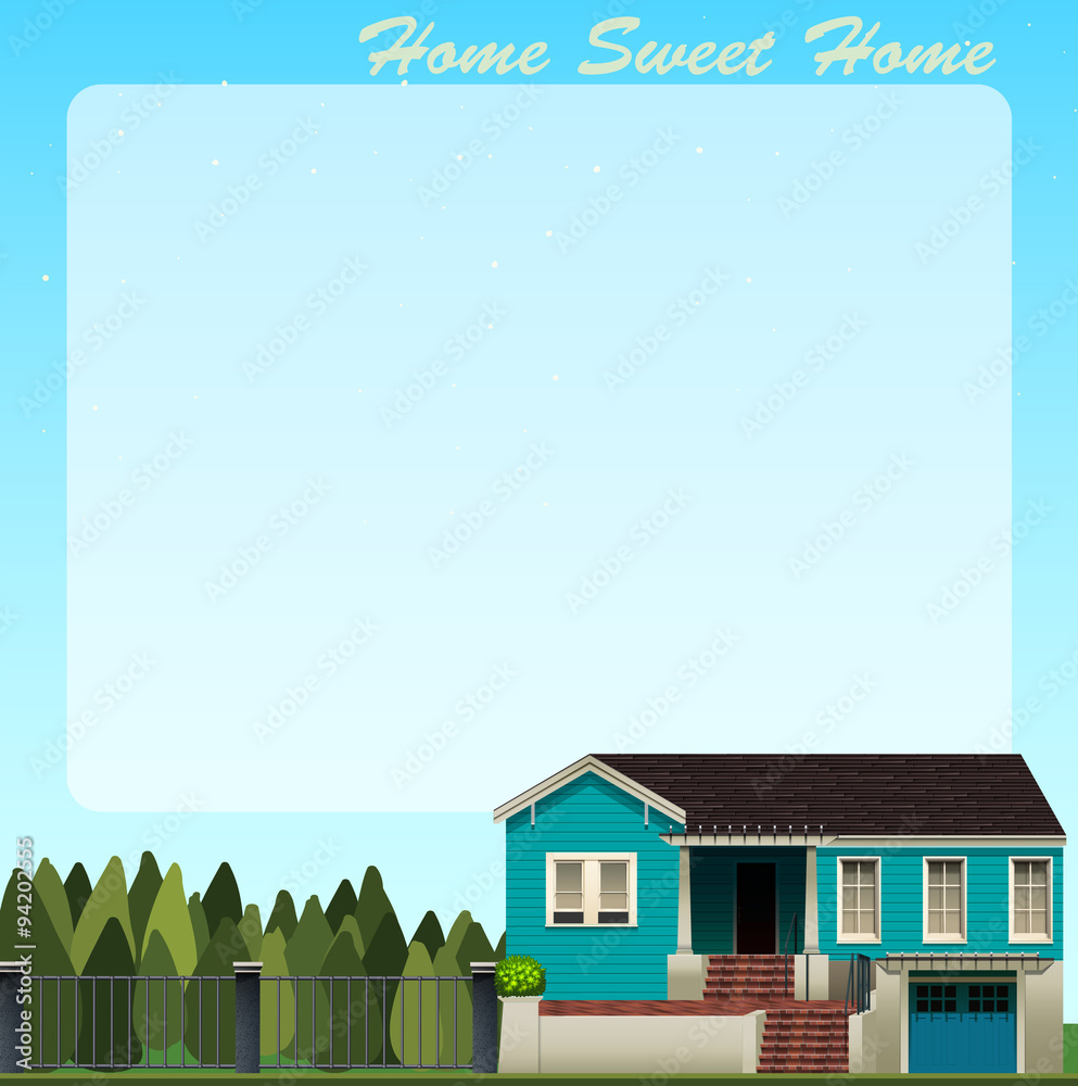 Border design with blue house Stock Vector | Adobe Stock