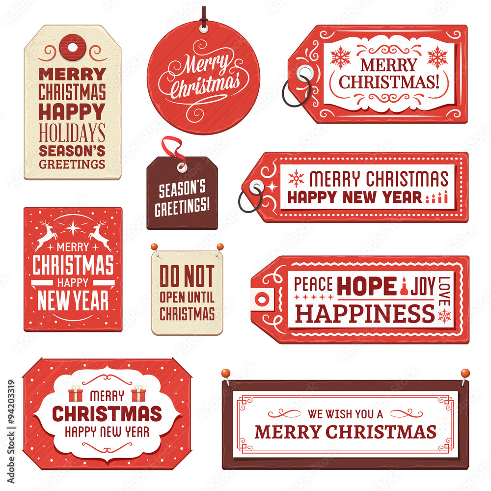 Collection of Cardboard Christmas Tags and Labels Stock Vector | Adobe ...