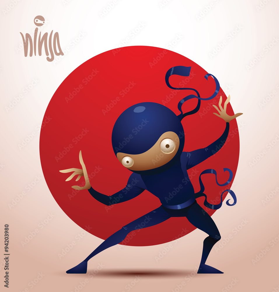 Vector image of ninja warrior in the traditional dark blue suit which ...