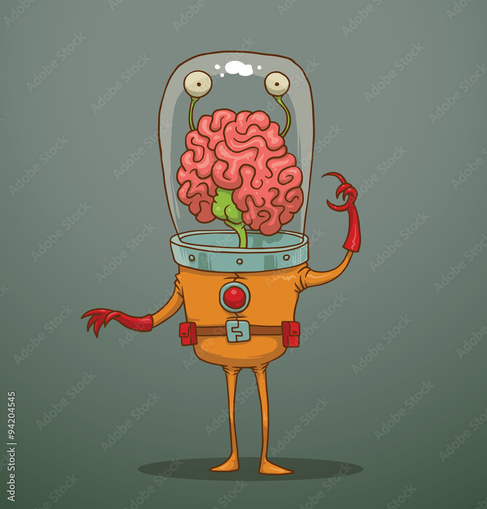 Vector funny alien with big brains. Cartoon image of a funny alien ...