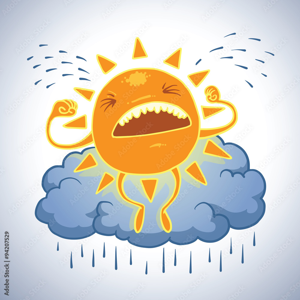 Vector funny sun crying. Cartoon image of an orange funny sun crying ...