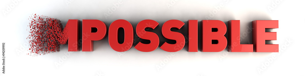 Changing the word impossible to possible. Fragment font. 3D render ...