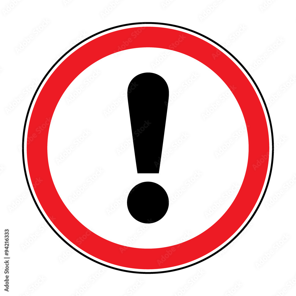 Hazard warning attention sign. Icon in a red circle with exclamation ...