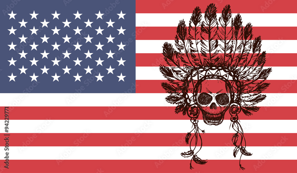 native american indian chief headdress on usa flag background Stock ...