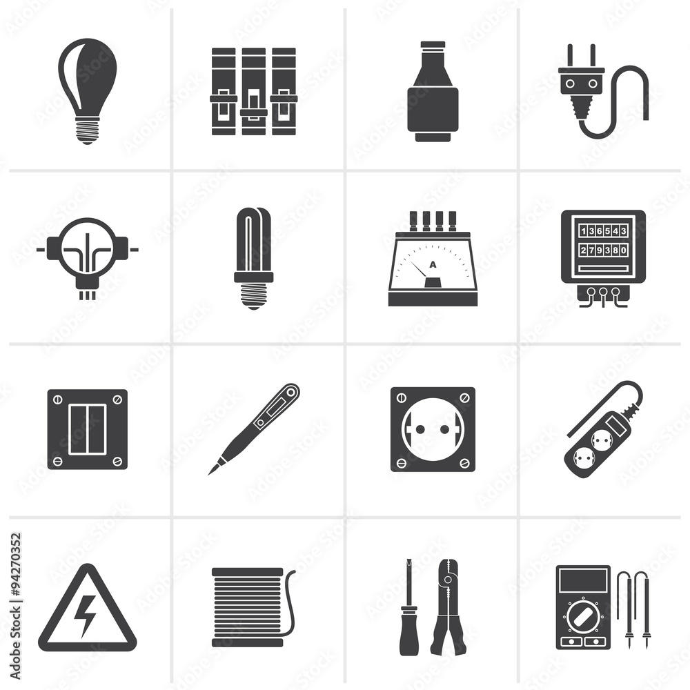 Black Electrical devices and equipment icons - vector icon set Stock ...