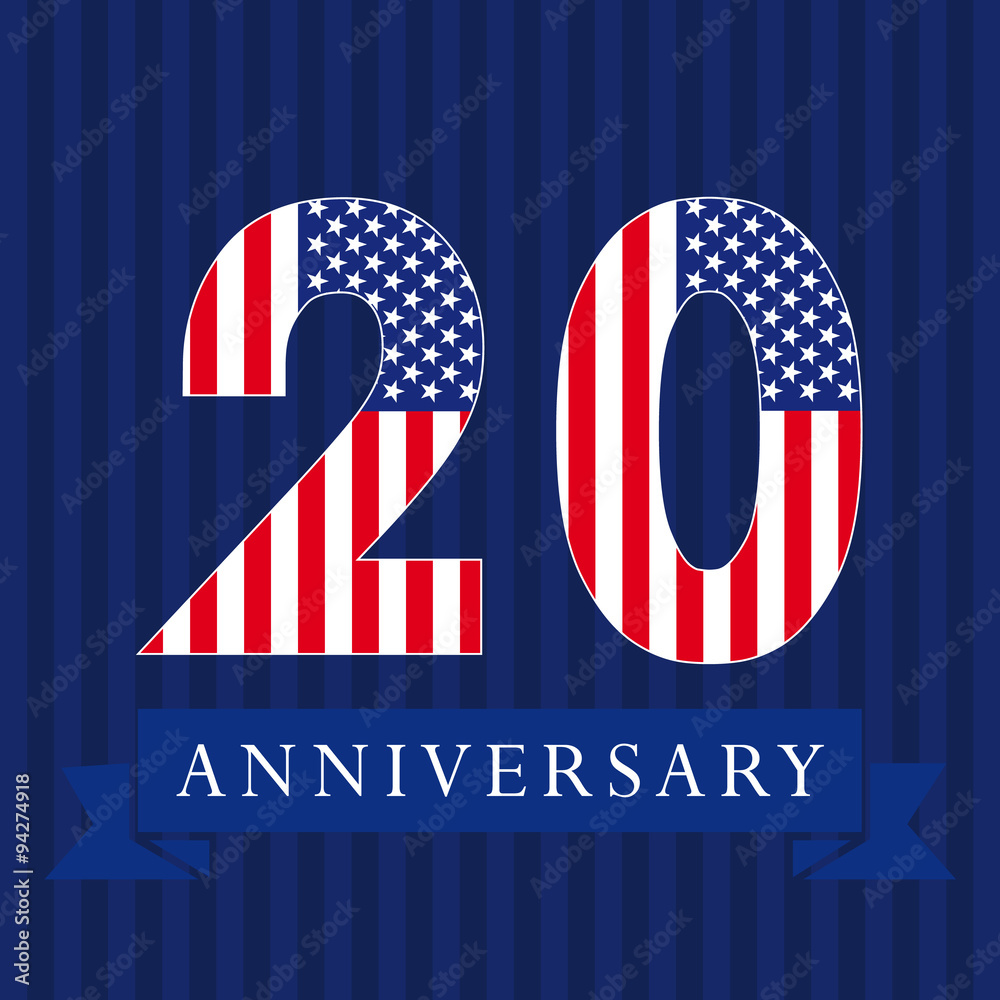 20 anniversary USA logo. The template icon of 20th birthday with ...