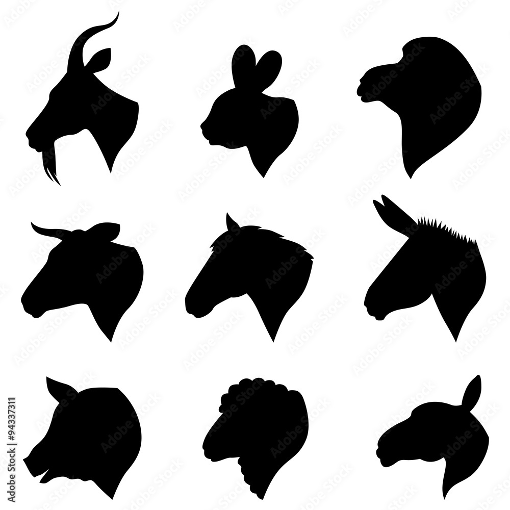 Farm animals heads set Stock Vector | Adobe Stock