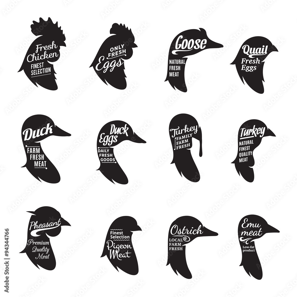 Poultry Icons Collection, Butchery Labels Templates Stock Vector ...
