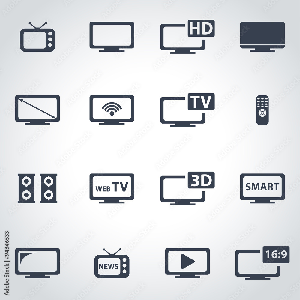 Vector black tv icon set Stock Vector | Adobe Stock