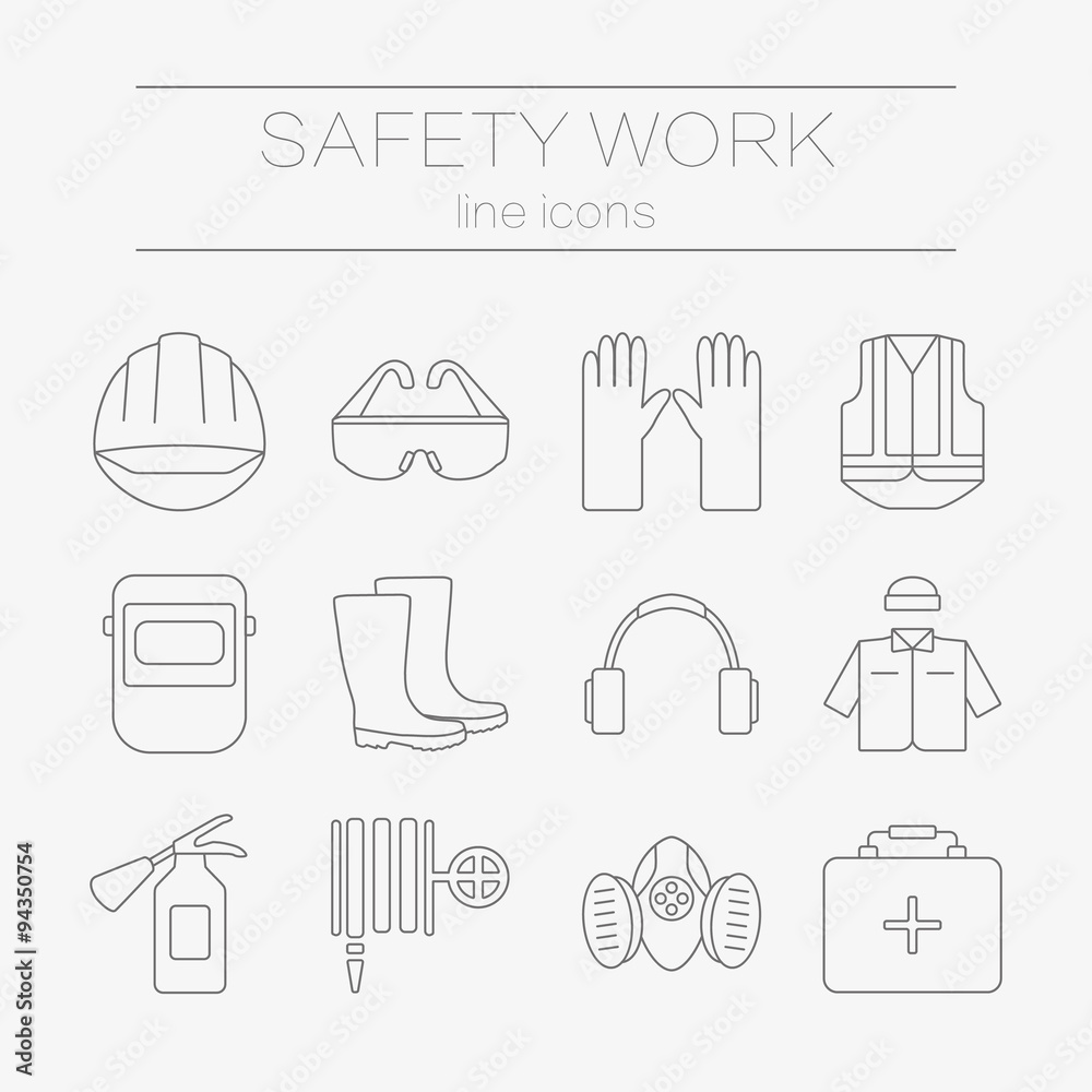 Vector set of safety work icons, including tools. Stock Vector | Adobe ...