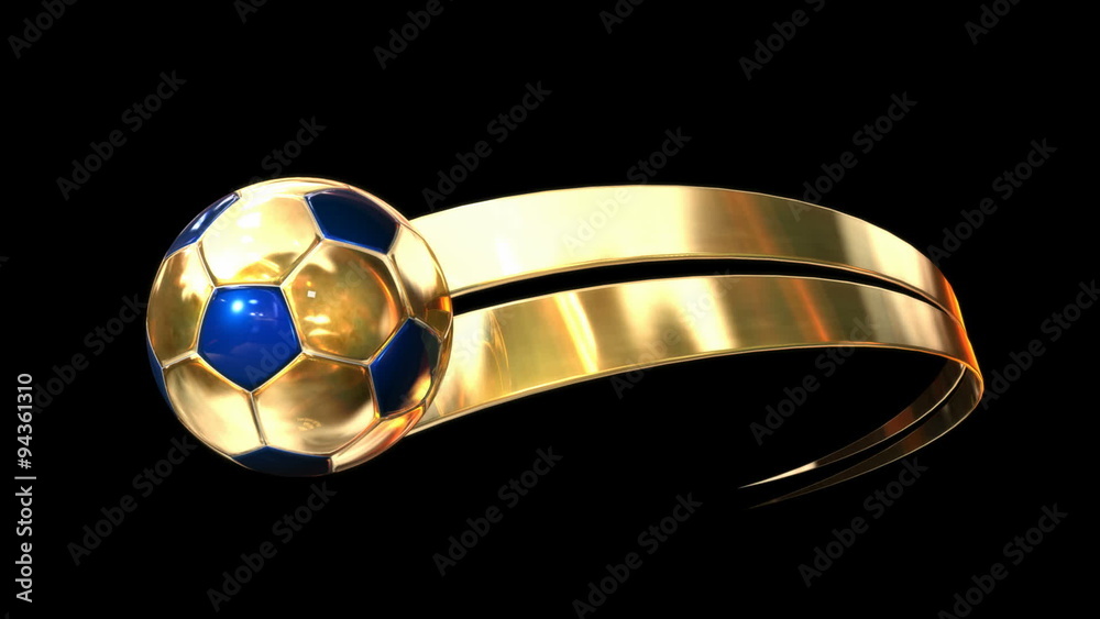 A gold and blue reflective soccer ball spinning on an isolated white ...