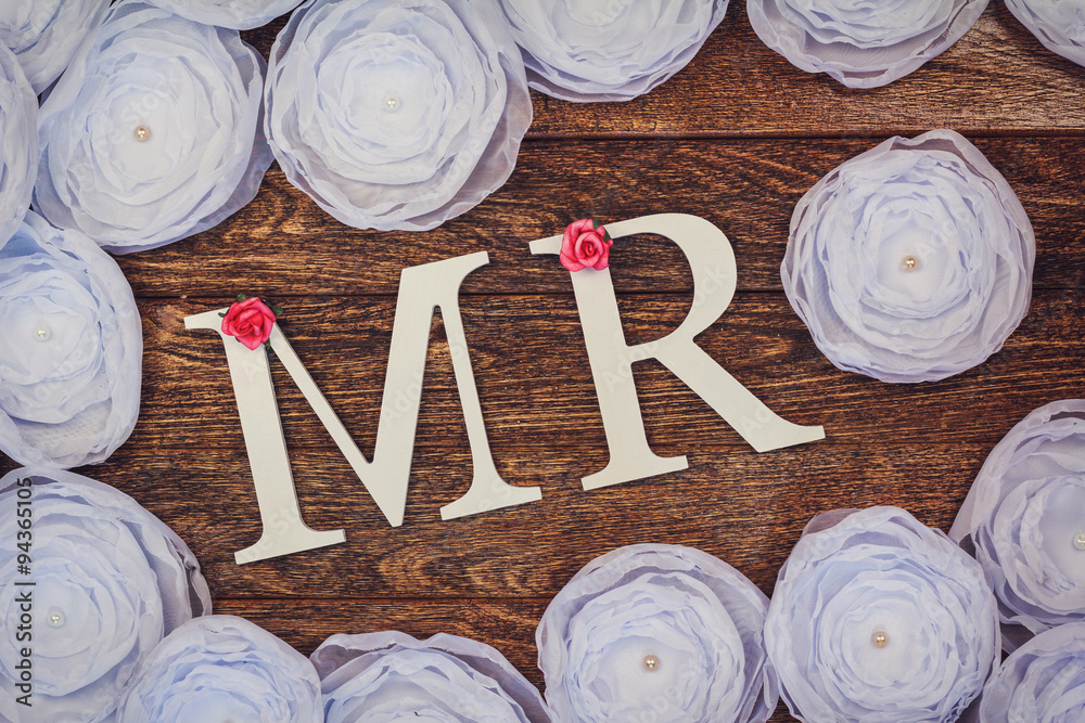 Wooden wedding background with letters Stock Photo | Adobe Stock