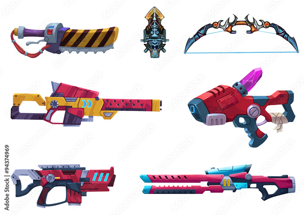 Illustration: Futuristic Weapon Arsenal with White Background ...