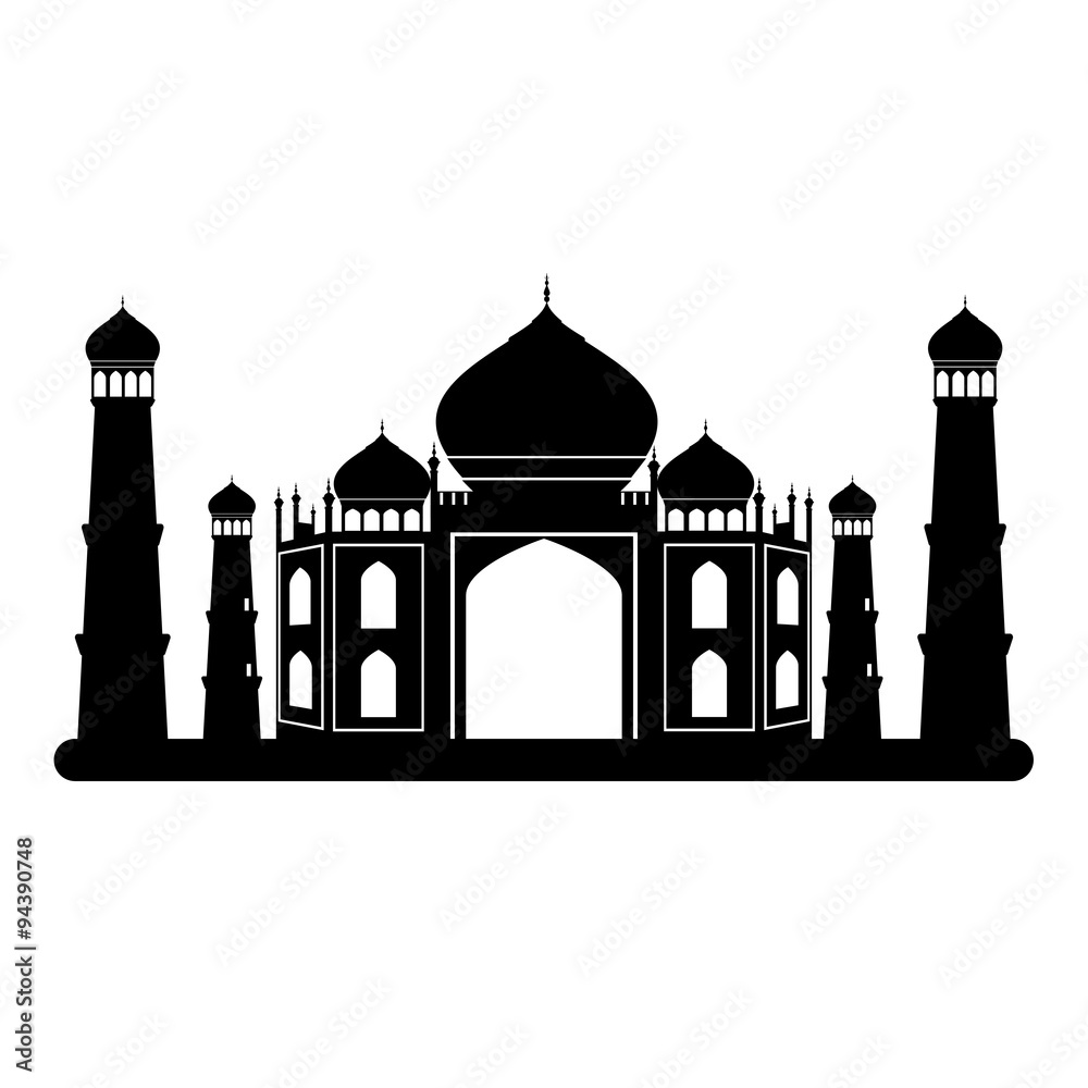Taj mahal temple black and white. Vector illustration. Stock Vector ...