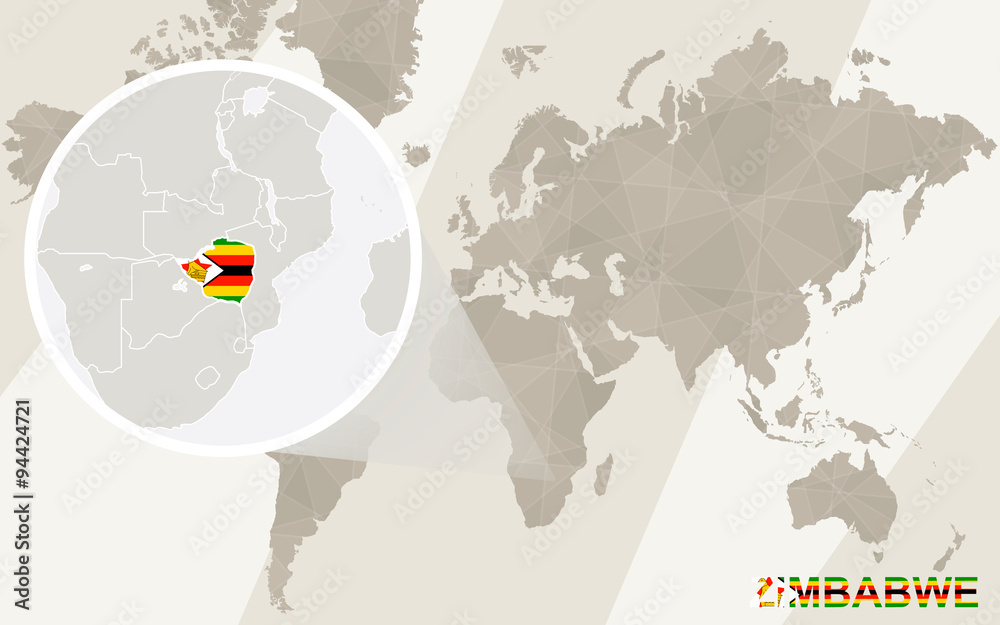 Zoom on Zimbabwe Map and Flag. World Map. Stock Vector | Adobe Stock