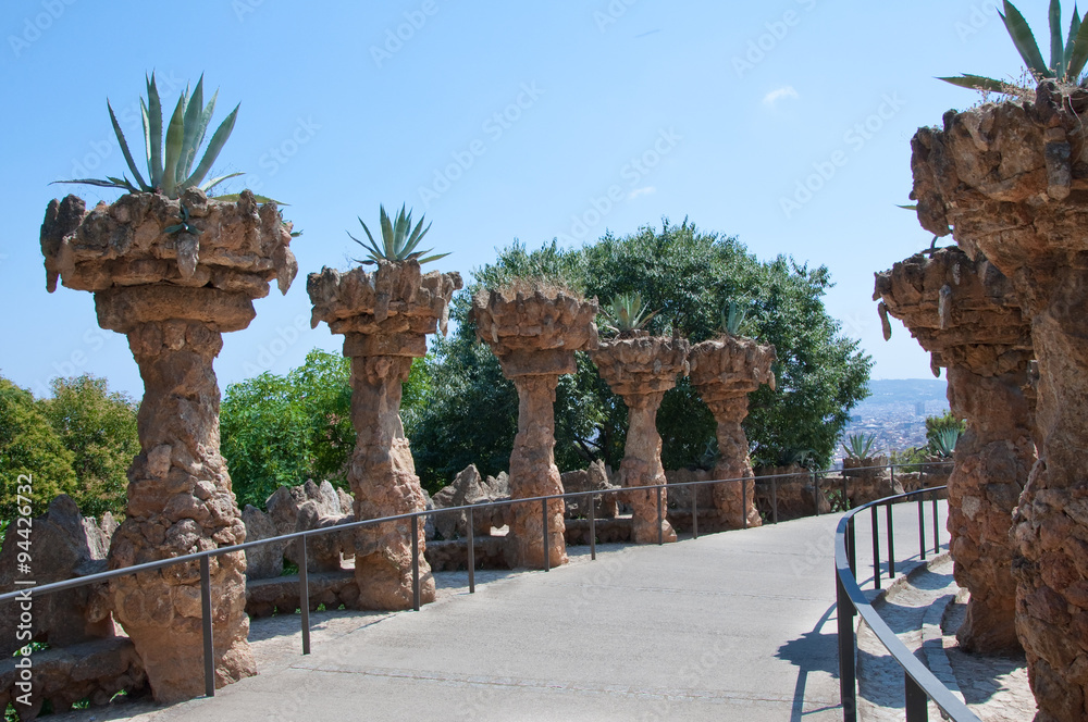 Park Guell, a garden with architectural elements designed by Antoni ...