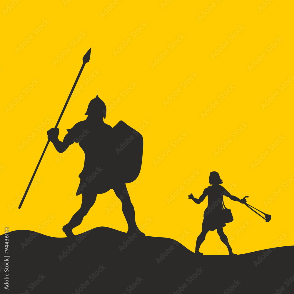 David and Goliath. Silhouette, hand drawn Stock Vector | Adobe Stock