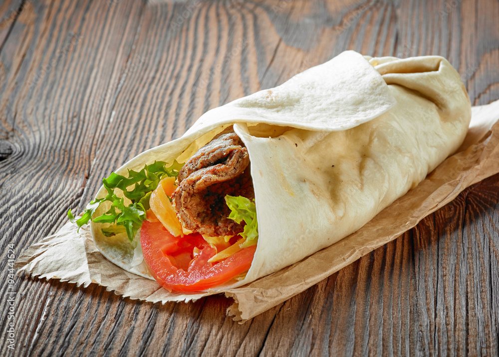 wrap with beef and vegetables Stock Photo | Adobe Stock