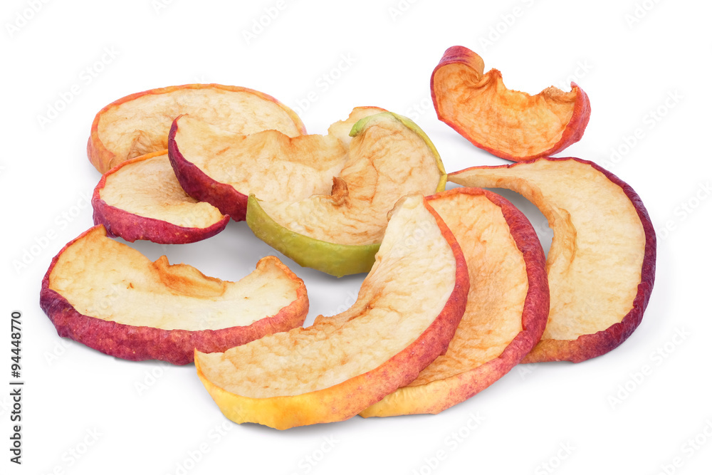 Foto de A few slices of dried apples isolated on white background. do ...