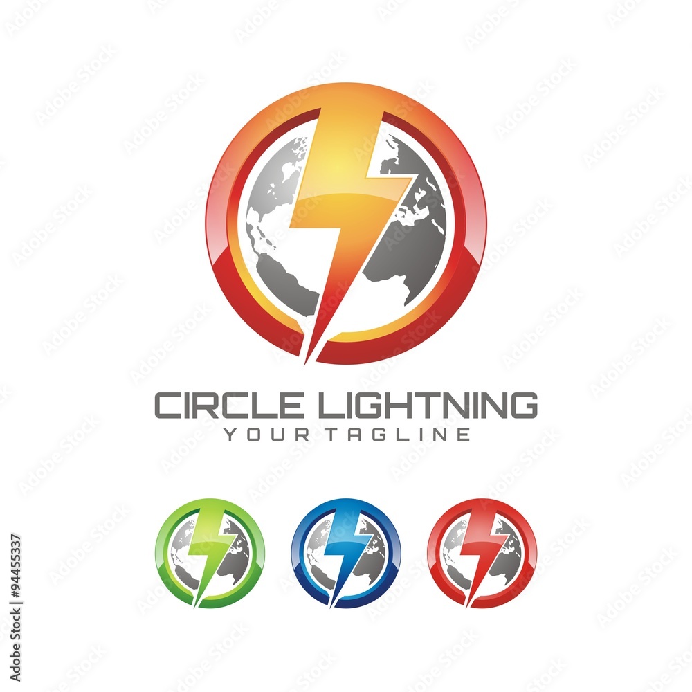 Lightning Circle With a Globe Logo. lightning thunderbolt electricity ...