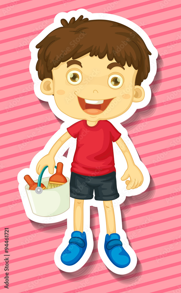 Little boy carrying bucket Stock Vector | Adobe Stock