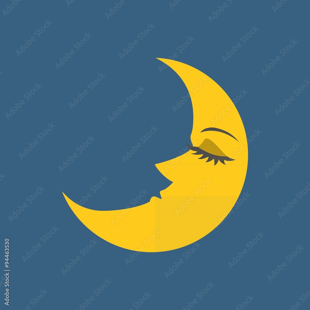 Vector moon with face, flat design Stock Vector | Adobe Stock