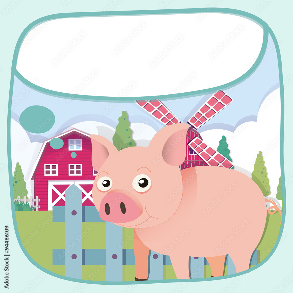 Border design with pig and barn Stock Vector | Adobe Stock