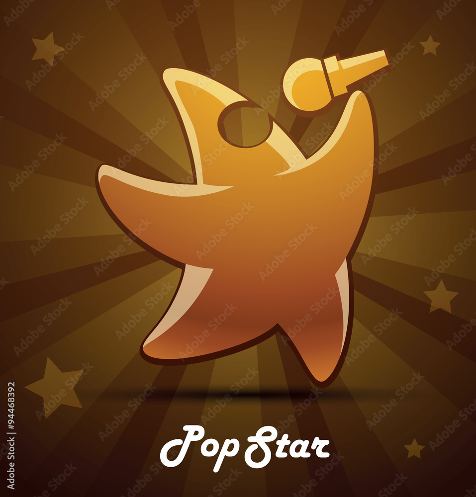 Vetor do Stock: Vector pop star. Cartoon image of a golden singing pop ...