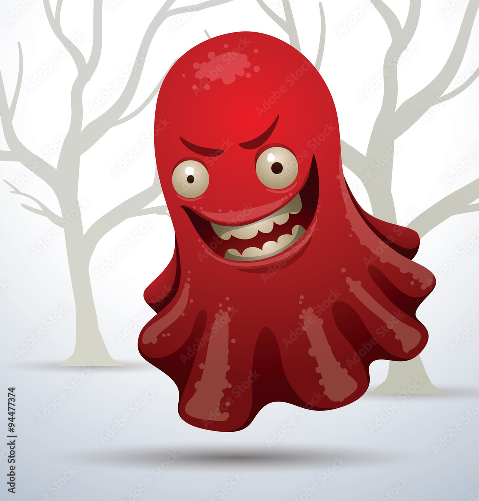 Vector funny red ghost. Cartoon image of funny red ghost on the ...