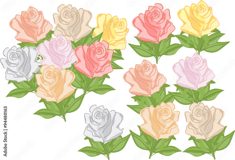 Vector set of roses in cartoon style. Stock Vector | Adobe Stock