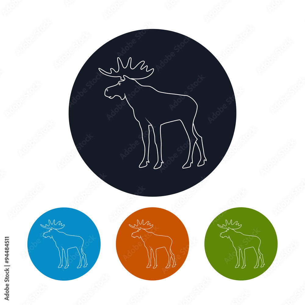 Icon of a Moose Bull with Antlers, Icon of a Elk, Deer Family, Four ...