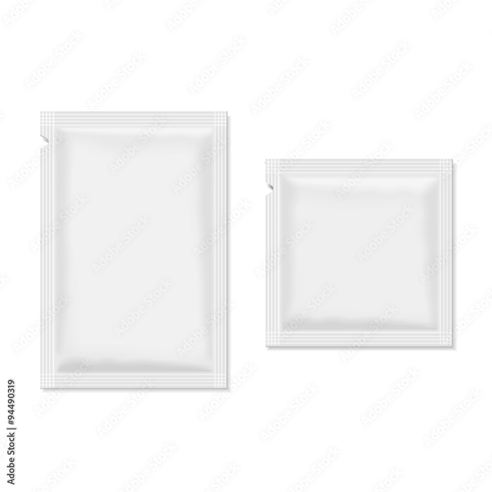 White blank sachet packaging for food, cosmetics, or medicine. Stock ...