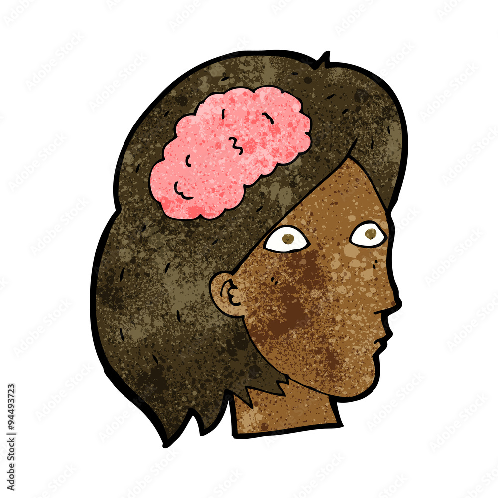 cartoon female head with brain symbol Stock Vector | Adobe Stock