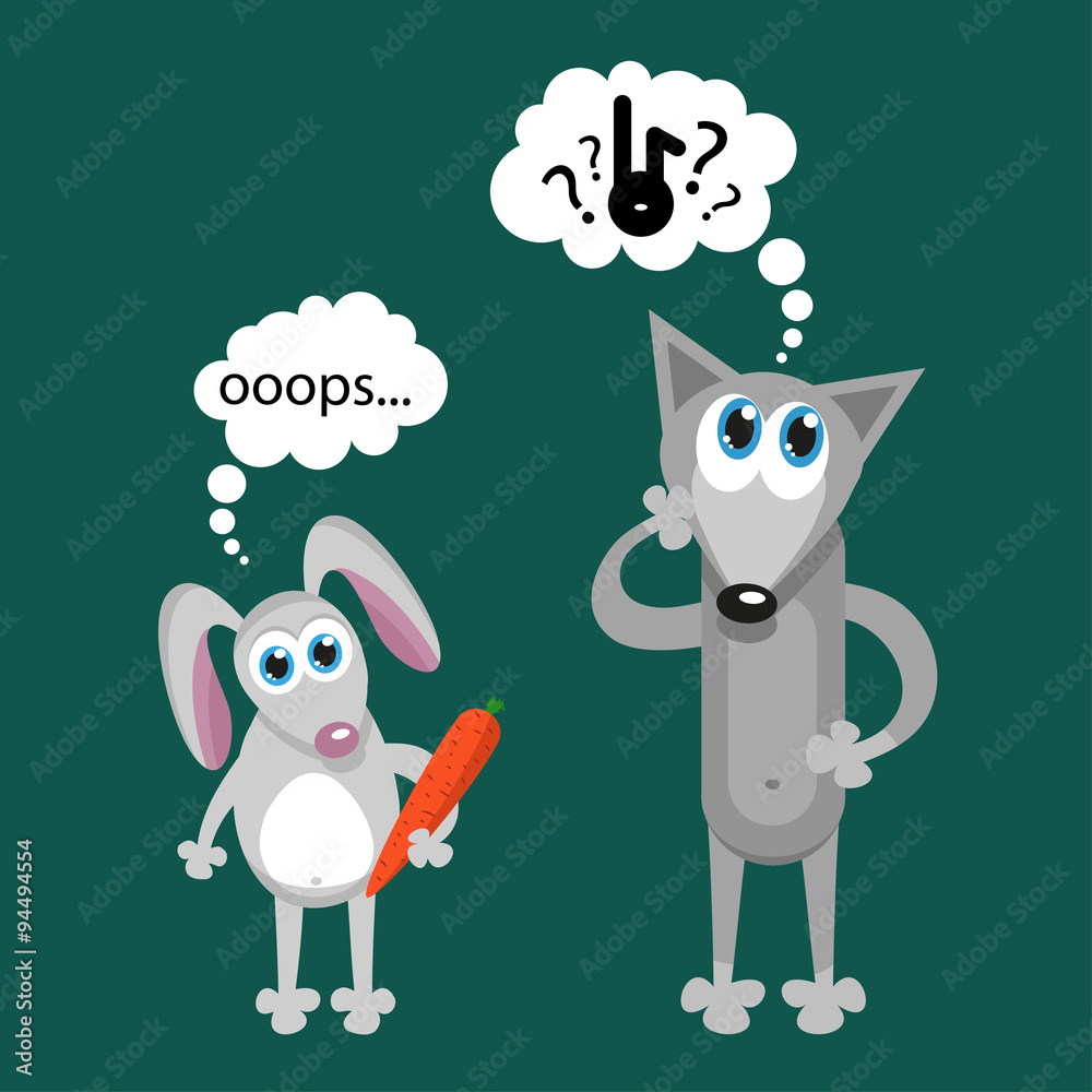 rabbit and wolf Cartoon vector illustration. Stock Vector | Adobe Stock